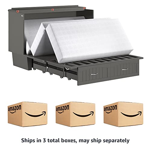AFI Nantucket Murphy Bed Chest Queen Grey with Charging Station & Cool Soft Mattress