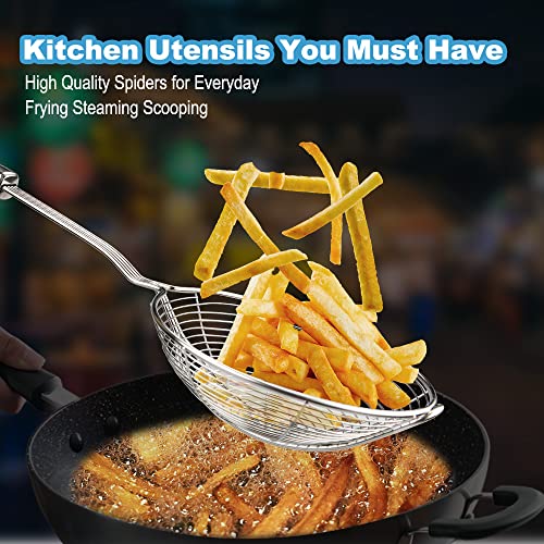 Aettechgd Steel Spider Strainer Skimmer Ladle, Strainer Spider Skimmers for Kitchen Cooking and Frying, Premium Strainer Spoon Diameter: 5.4Inch, Total Length: 15.4Inch