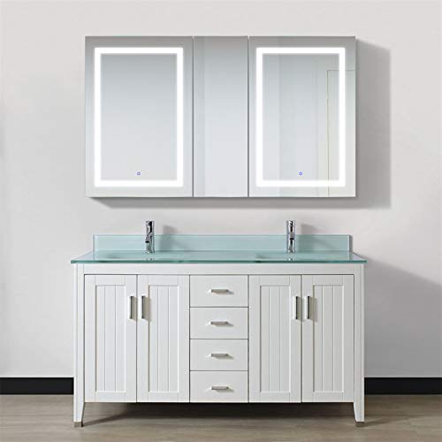 Krugg Large LED Medicine Cabinets with Defogger, Dimmer, 3X Makeup Mirror, Outlet & USB (60 x 36 Left Right Right)
