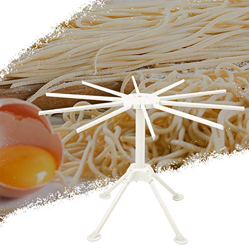 Ourokhome Collapsible Pasta Drying Rack, Plastic Foldable Homemade Fresh Spaghetti Stand Dryer Noodle Hanger for Kitchen with 10 Arms, Stable, Easy Storage, Quickly Set Up (White)