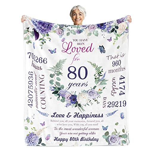 80th Birthday Gifts for Women, Women 80th Birthday Decorations, 80th Birthday Gifts for Her, Birthday Blanket Birthday Gifts Ideas for Grandma, Mom, Sister, Wife, Friend, Aunt, Soft Blanket 50’’X60’’