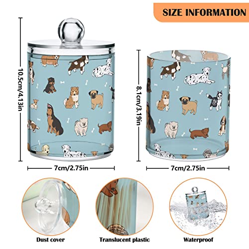 Kigai 2 Pack Dog Qtip Holders Dispenser Bathroom Vanity Organizers Clear Plastic Apothecary Jars with Lids for Cotton Ball, Cotton Swab, Cotton Round Pads, Floss