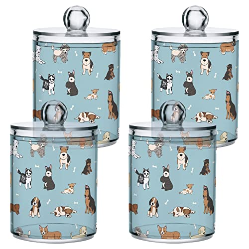 Kigai 2 Pack Dog Qtip Holders Dispenser Bathroom Vanity Organizers Clear Plastic Apothecary Jars with Lids for Cotton Ball, Cotton Swab, Cotton Round Pads, Floss