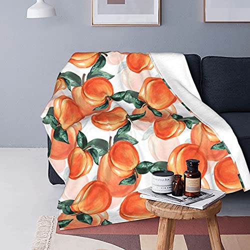 Peach Fruit Theme Throw Blanket Cozy Plush Flannel Fleece Soft Bed Blankets for Sofa Couch Bedroom 60"X50"