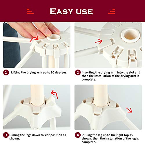 Ourokhome Collapsible Pasta Drying Rack, Plastic Foldable Homemade Fresh Spaghetti Stand Dryer Noodle Hanger for Kitchen with 10 Arms, Stable, Easy Storage, Quickly Set Up (White)