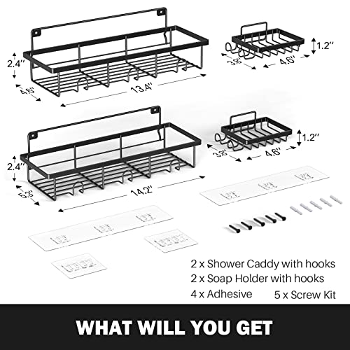 EXQLIFE YAWSOUP Shower Caddy Shelf with Hooks Storage Rack Organizer ,Can be wall-mounted without holes for Bathroom, Washroom, Restroom, Shower, Toilet, Kitchen