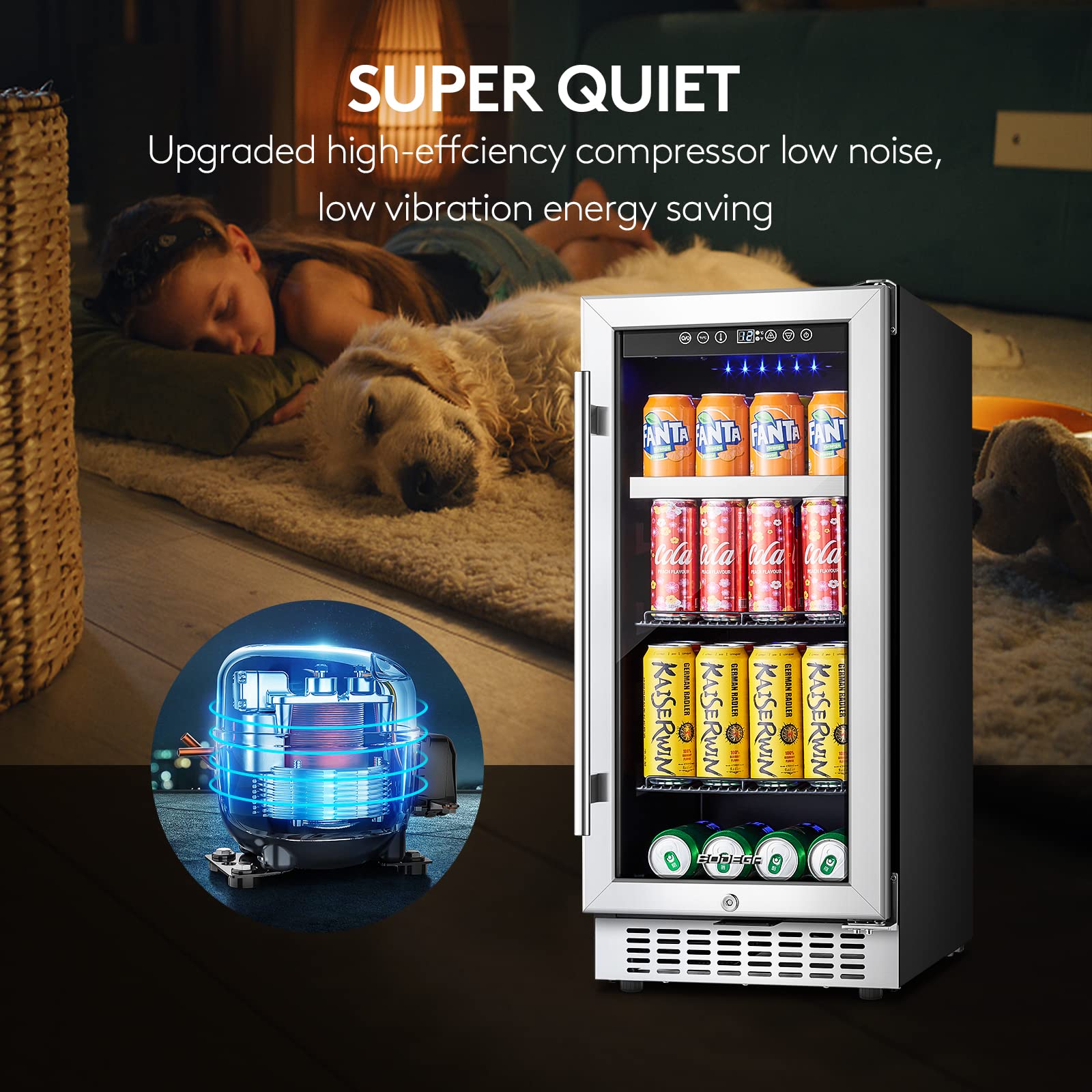 BODEGA Beverage Refrigerator Cooler,15 inch drink fridge under counter,100 cans mini Fridge with Glass Door for Soda Beer,Wine,Beverage Cooler for Home,Kitchen, Bar or Office.