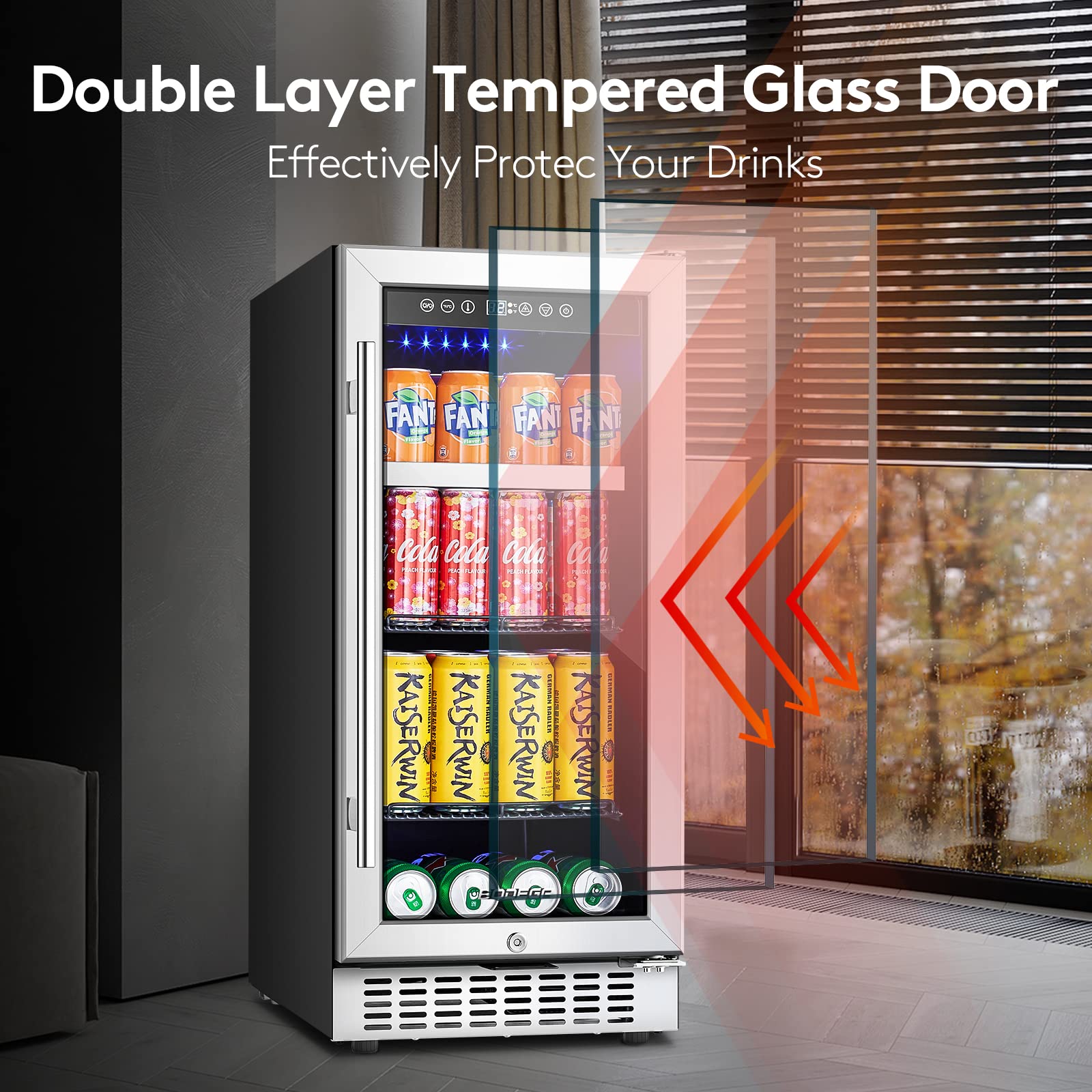 BODEGA Beverage Refrigerator Cooler,15 inch drink fridge under counter,100 cans mini Fridge with Glass Door for Soda Beer,Wine,Beverage Cooler for Home,Kitchen, Bar or Office.