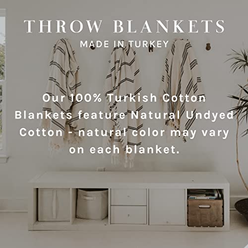 Sweet Water Decor Turkish Cotton Throw Blankets | Large Size 65 x 85 | Cream with Black Decorative Stripes | Boho, Rustic, Farmhouse | Indoor, Outdoor Cover (Henley - Four Stripes)