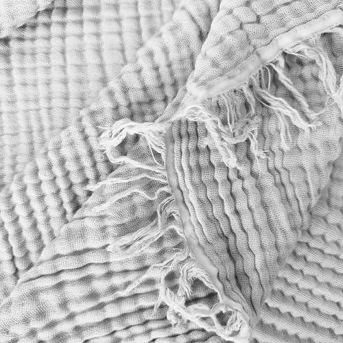 DerF HOME Muslin Cotton Bed Blanket for Couch Adult, 4-Layer Pre-Washed, Breathable Super Soft, Lightweight Summer Blanket Twin Bed Throw Blanket, (Light Grey 60"x80" inches)