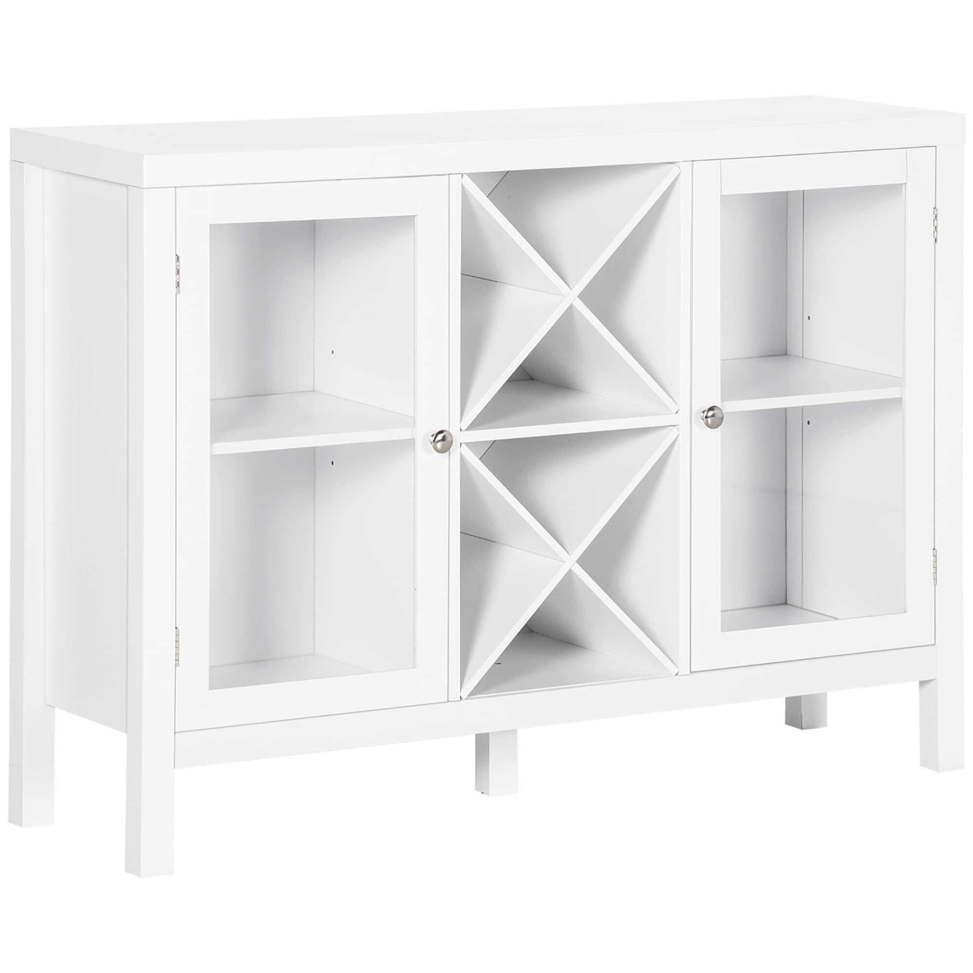 HOMCOM Sideboard Buffet Cabinet with Removable Wine Rack, Tempered Glass Door and Adjustable Shelves, Coffee Bar Cabinet for Living Room, Kitchen, Entryway, White