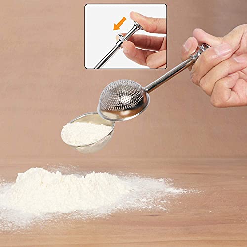 HULISEN Flour Duster for Baking, One-Handed Operation, 304 Stainless Steel Powdered Sugar Shaker Duster, Pick Up and Dust Flour Sifter, Gift Package
