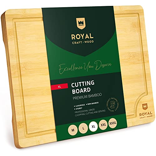 Extra Large Wooden Cutting Boards for Kitchen Meal Prep & Serving - Bamboo Wood Cutting Board with Deep Juice Groove - Charcuterie & Chopping Butcher Block for Meat - Kitchen Gadgets Gift (XL 18x12")