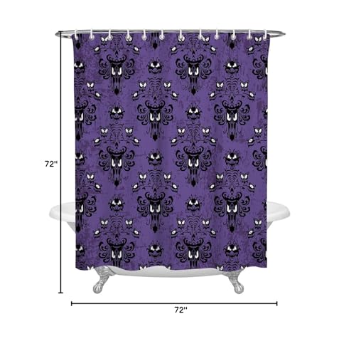BestLives Halloween Shower Curtain 72 x 72 Inches Haunted Mansion Ghost Purple Bath Curtain Waterproof Polyester Fabric Bathroom Curtain with 12 Hooks-L8