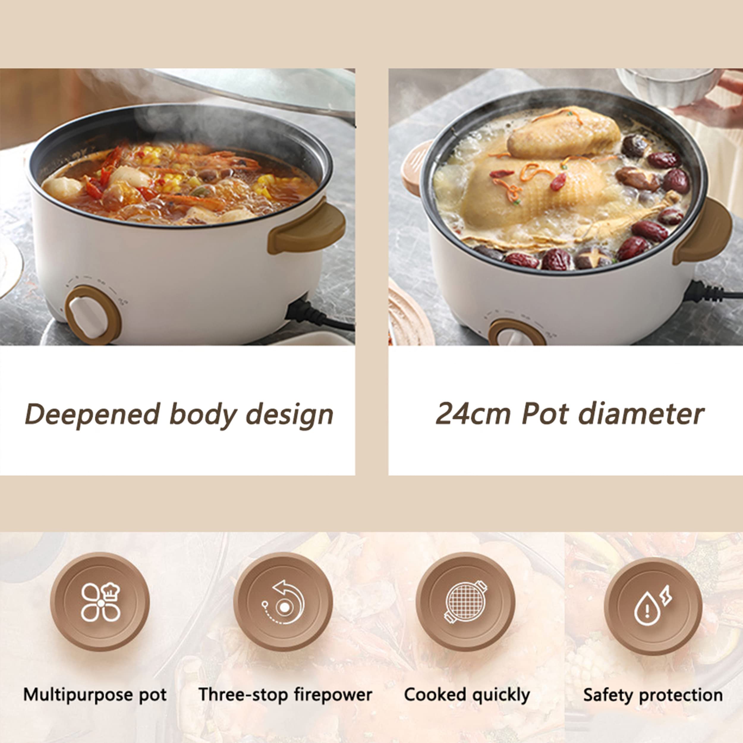 Drizzle 3L Hot Pot Cooker Skillet - Multifunction Frying Pan 110V Non-Stick Grill Stir-fried Stewed Cookware Steak Noodle Ramen Shabu Shabu Pot - Home Office Party Kitchen Dorm Cooking