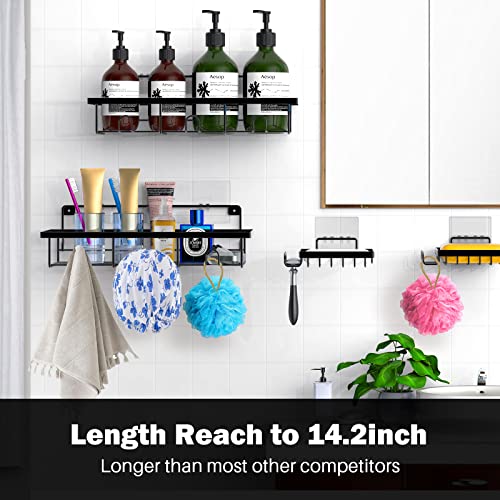 EXQLIFE YAWSOUP Shower Caddy Shelf with Hooks Storage Rack Organizer ,Can be wall-mounted without holes for Bathroom, Washroom, Restroom, Shower, Toilet, Kitchen
