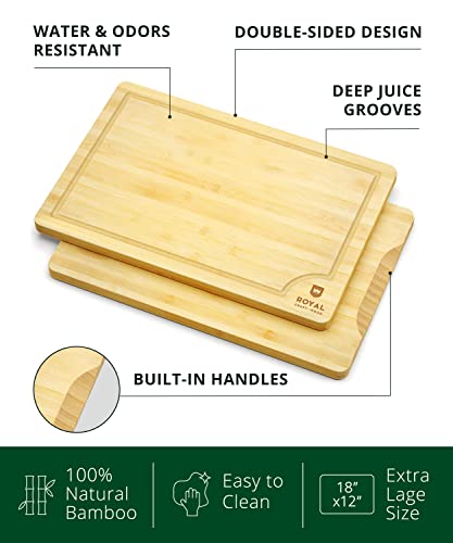 Extra Large Wooden Cutting Boards for Kitchen Meal Prep & Serving - Bamboo Wood Cutting Board with Deep Juice Groove - Charcuterie & Chopping Butcher Block for Meat - Kitchen Gadgets Gift (XL 18x12")