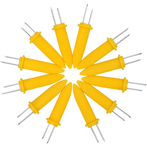 Elcoho 25 Pack 3.35 Inch Large Corn Holders Stainless Steel Corn on the Cob Skewers Holders with Storage Box