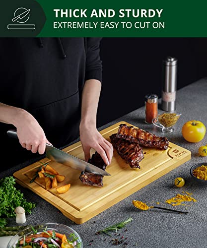 Extra Large Wooden Cutting Boards for Kitchen Meal Prep & Serving - Bamboo Wood Cutting Board with Deep Juice Groove - Charcuterie & Chopping Butcher Block for Meat - Kitchen Gadgets Gift (XL 18x12")