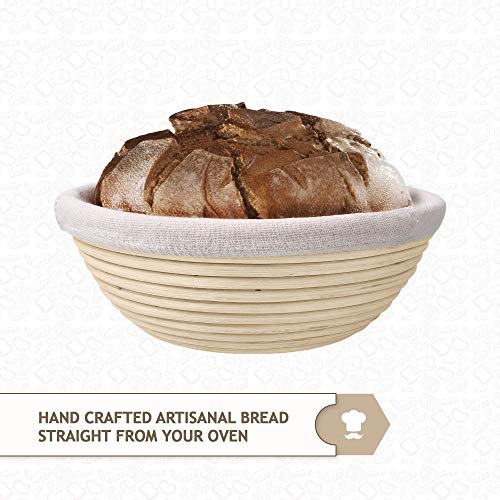 La Patisserie Bread Proofing Basket – 11 Piece Bread Baking Kit with Round and Oval Banneton Basket, Liners, Dough Scrapers, Scoring Lame, Blades, Digital Scale, Canvas Bread Bag