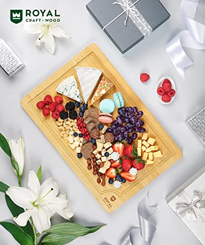 Extra Large Wooden Cutting Boards for Kitchen Meal Prep & Serving - Bamboo Wood Cutting Board with Deep Juice Groove - Charcuterie & Chopping Butcher Block for Meat - Kitchen Gadgets Gift (XL 18x12")