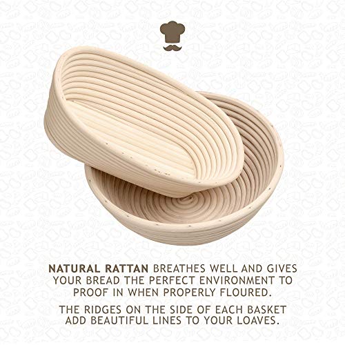 La Patisserie Bread Proofing Basket – 11 Piece Bread Baking Kit with Round and Oval Banneton Basket, Liners, Dough Scrapers, Scoring Lame, Blades, Digital Scale, Canvas Bread Bag