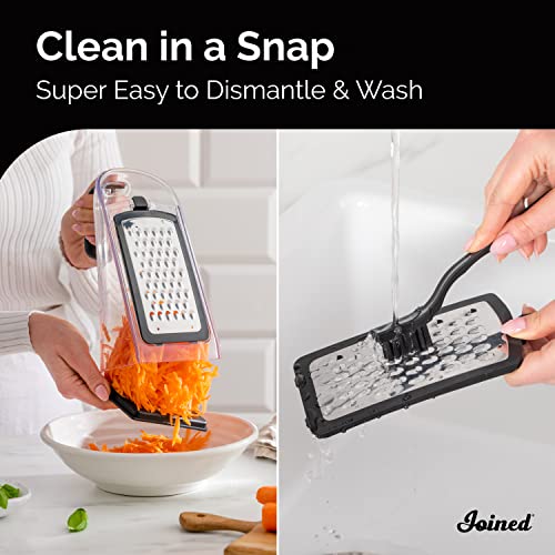 Joined Cheese Grater with Garlic Crusher - Box Grater Cheese Shredder - Cheese Grater with Handle - Graters for Kitchen Stainless Steel Food Grater - Garlic Mincer Tool and Vegetable Peeler