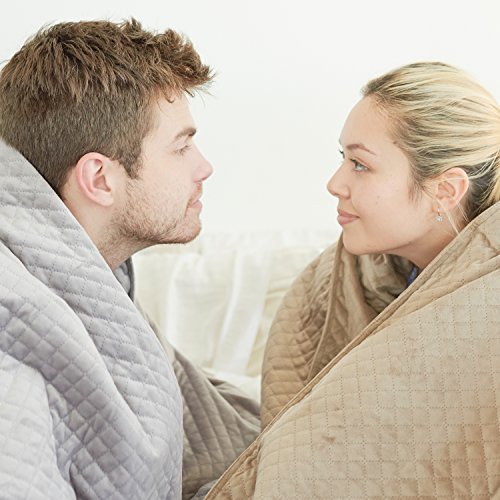 BlanQuil Quilted Weighted Blanket (Taupe 15lb) W/ Removable Cover.