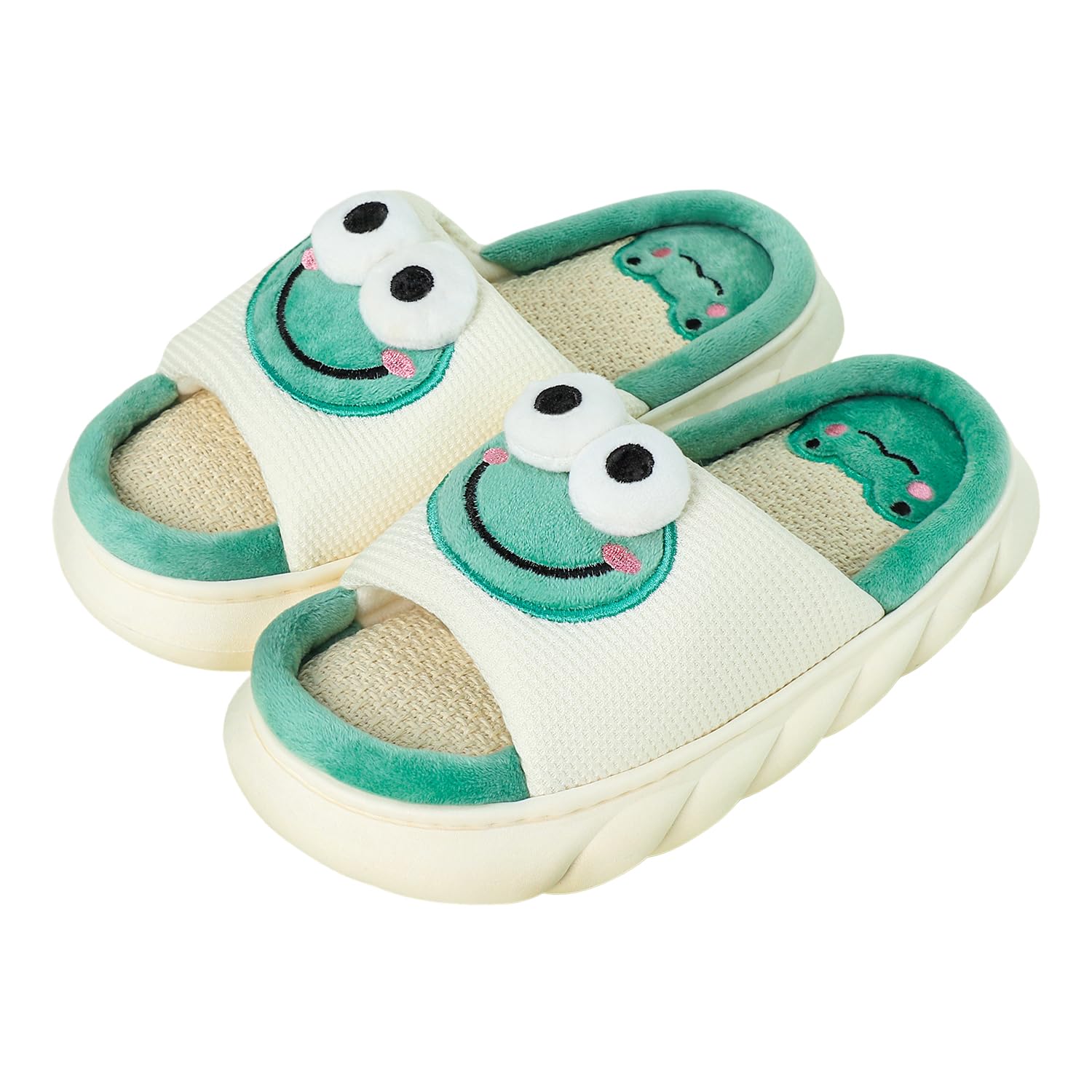 Gaolinci Cartoon Animal Shape Slippers, Womens Four Seasons Home Linen Slippers (Frog-US 8-9)
