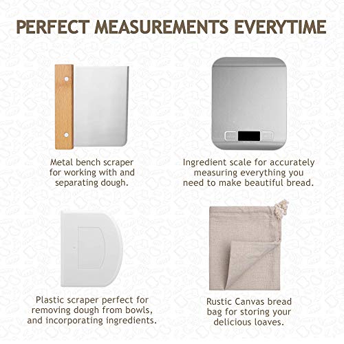 La Patisserie Bread Proofing Basket – 11 Piece Bread Baking Kit with Round and Oval Banneton Basket, Liners, Dough Scrapers, Scoring Lame, Blades, Digital Scale, Canvas Bread Bag