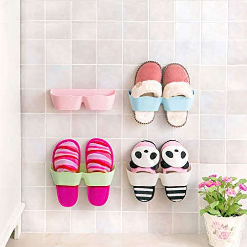 ANMMBER Wall Mount Slippers Hanging Shelf Holder Storage Rack Foldable Shoes Rack Double-Layer Slippers Storage Organizer (Color : D)