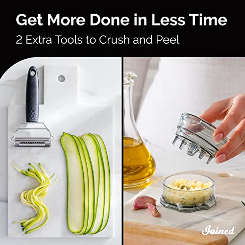 Joined Cheese Grater with Garlic Crusher - Box Grater Cheese Shredder - Cheese Grater with Handle - Graters for Kitchen Stainless Steel Food Grater - Garlic Mincer Tool and Vegetable Peeler