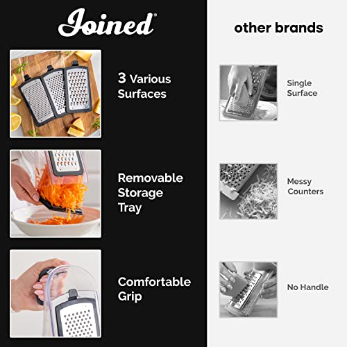 Joined Cheese Grater with Garlic Crusher - Box Grater Cheese Shredder - Cheese Grater with Handle - Graters for Kitchen Stainless Steel Food Grater - Garlic Mincer Tool and Vegetable Peeler