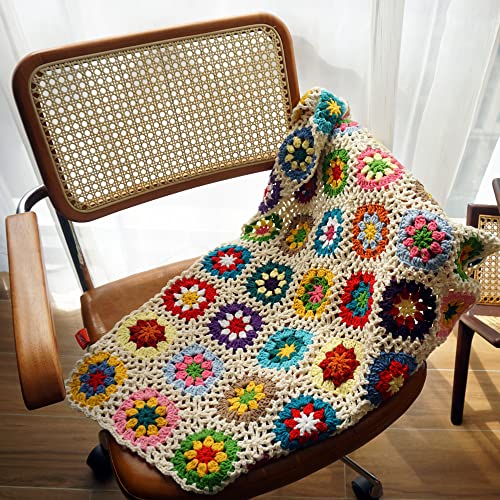 Handmade Crochet Throw Blanket Granny Blanket Sweater Style Year Round Gift Indoor Outdoor Travel Accent Throw for Sofa Comforter Couch Bed Recliner Living Room Home Decor 47" x23"