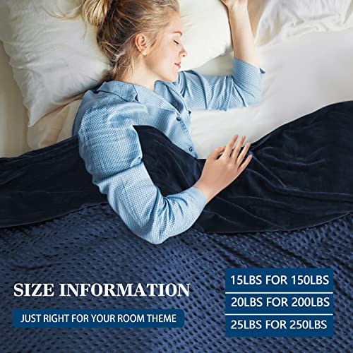 yescool Weighted Blanket with Removable Cover, Weighted Blanket Queen Size 20lbs 60"x80"for Adults, Heavy Blanket with Minky Duvet Cover,Warm Cozy Thick Throw Blanket with Premium Glass Beads (Blue)