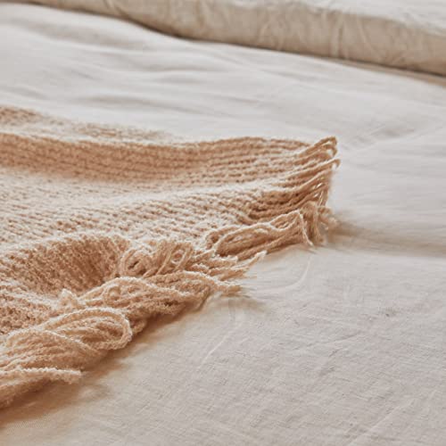 ZonLi Textured Throw Blanket, 45β x 65β, Bulky Knit with Fringe Tassel, Splicing Dual-Color, Oat and Light Brown, for Sofa Chair Couch Bed Living Bed Room