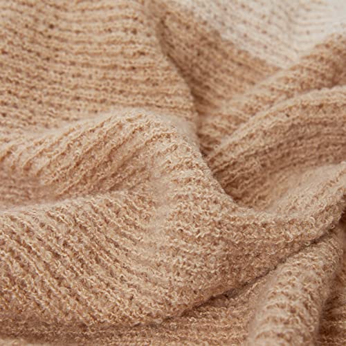 ZonLi Textured Throw Blanket, 45β x 65β, Bulky Knit with Fringe Tassel, Splicing Dual-Color, Oat and Light Brown, for Sofa Chair Couch Bed Living Bed Room