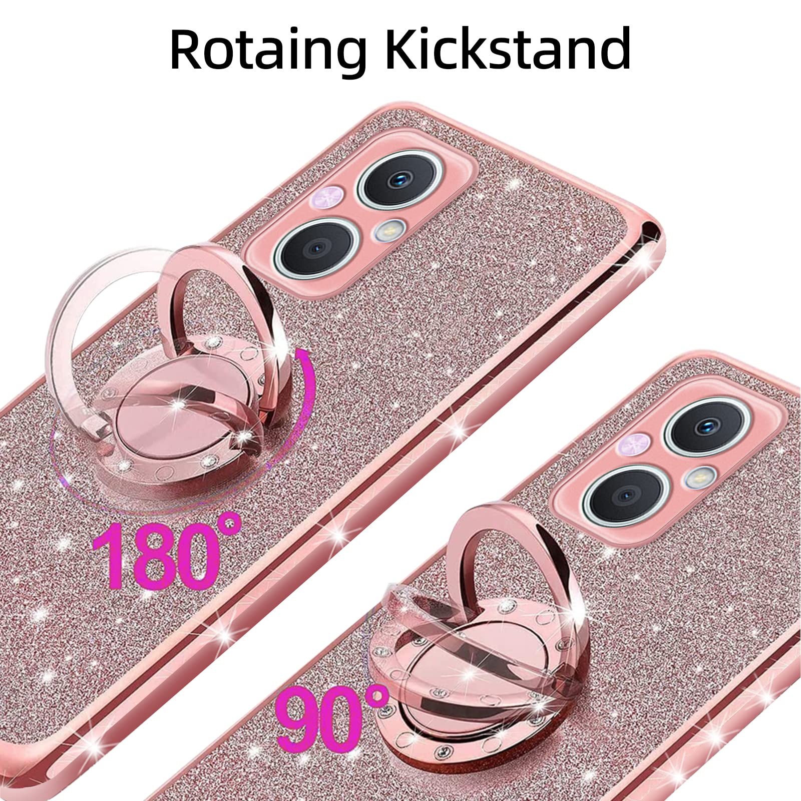 KuDiNi for N20 Phone Case, OnePlus Nord N20 5G Case for Women Cute Glitter Crystal Soft Clear Tpu Luxury Bling Protective Cover with Kickstand Strap for OnePlus Nord N20 5G (Glitter Rose)