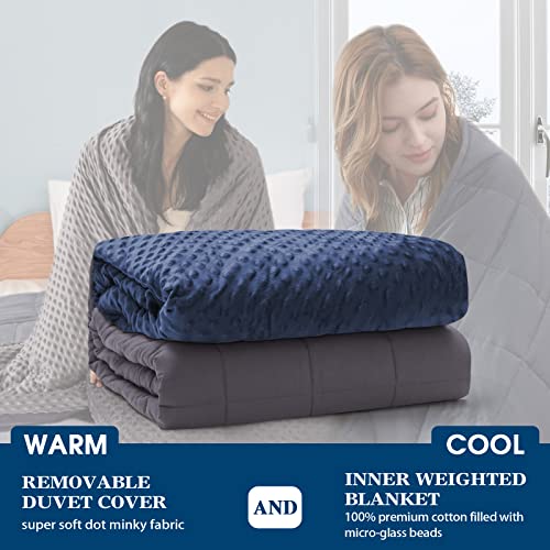 yescool Weighted Blanket with Removable Cover, Weighted Blanket Queen Size 20lbs 60"x80"for Adults, Heavy Blanket with Minky Duvet Cover,Warm Cozy Thick Throw Blanket with Premium Glass Beads (Blue)