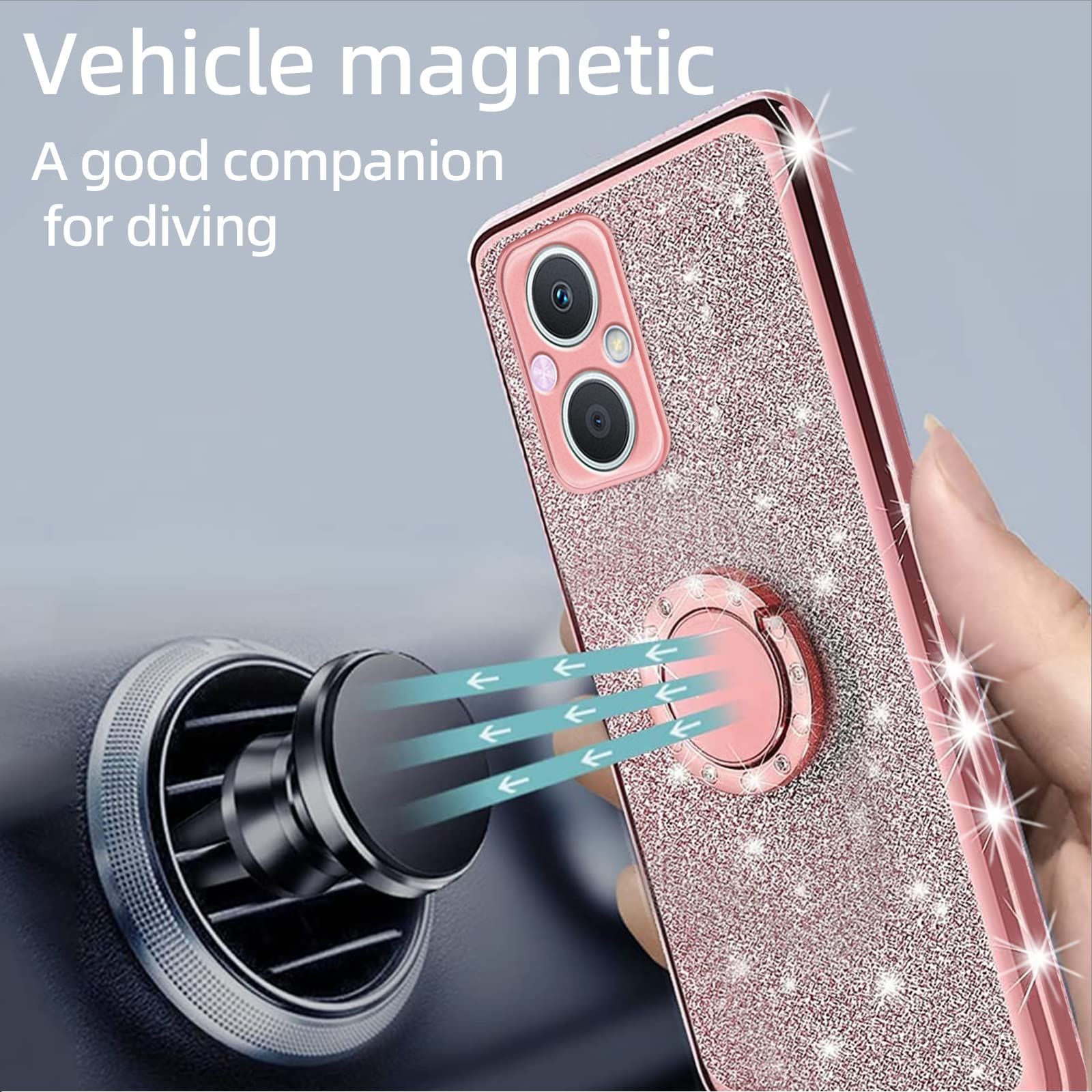 KuDiNi for N20 Phone Case, OnePlus Nord N20 5G Case for Women Cute Glitter Crystal Soft Clear Tpu Luxury Bling Protective Cover with Kickstand Strap for OnePlus Nord N20 5G (Glitter Rose)