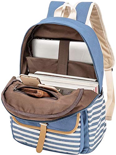 Createy 4 Pcs Canvas Backpack for Girls School Bag Kids Bookbags Teen Backpack Travel Daypack Stripe Backpack with Lunch Box and Pencil Case
