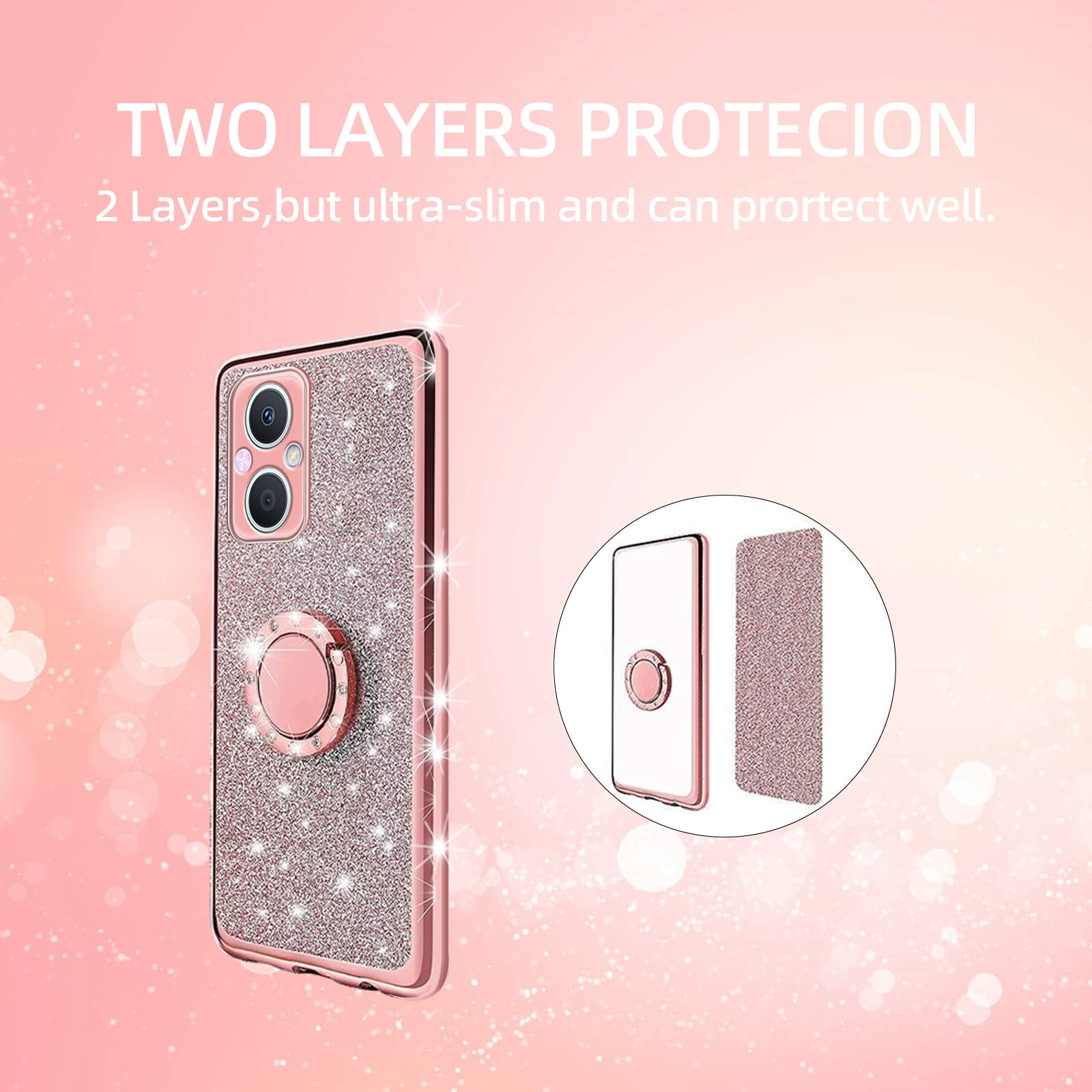 KuDiNi for N20 Phone Case, OnePlus Nord N20 5G Case for Women Cute Glitter Crystal Soft Clear Tpu Luxury Bling Protective Cover with Kickstand Strap for OnePlus Nord N20 5G (Glitter Rose)