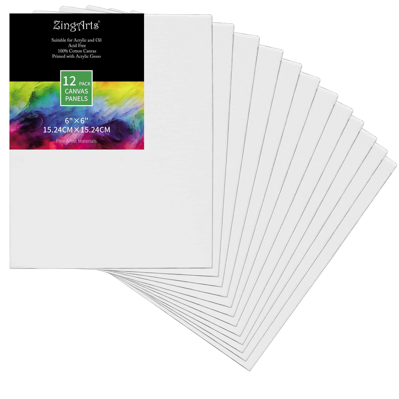 Zingarts Canvases for Painting 6x6 Inch 12-Pack,100% Cotton Primed Painting Canvas Panels, Canvas Boards is for Professionals,Students & Kids, for Acrylic Paint, Oil Paint, Watercolor, Gouache
