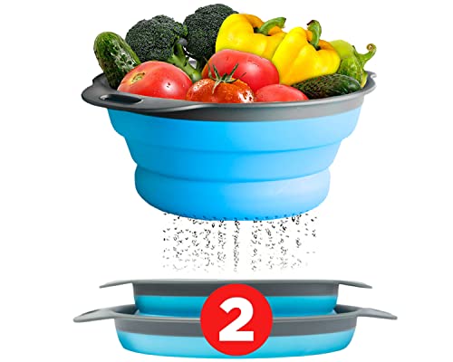 Say Goodbye to Clunky Colanders: 2-Piece Silicone Collapsible Colander Set by Comfify™- Compact, Convenient, and Ideal for Any Kitchen