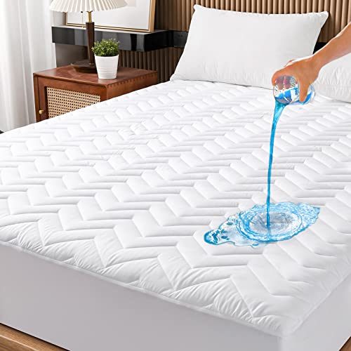 Queen Size Waterproof Mattress Protector Quilted, Breathable Ultra-Soft Filling Mattress Pad, Fitted Deep Pocket Mattress Cover Fits 6''-25'' Mattress