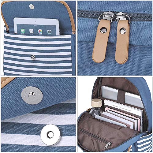 Createy 4 Pcs Canvas Backpack for Girls School Bag Kids Bookbags Teen Backpack Travel Daypack Stripe Backpack with Lunch Box and Pencil Case