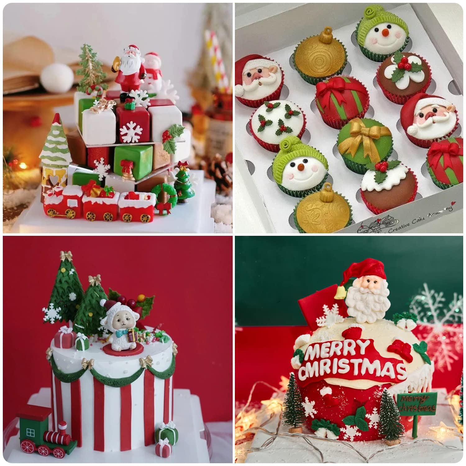 ZiXiang Christmas Silicone Molds Xmas Fondant Molds Christmas Tree Snowflake Bells Gift Box Snowman Holly Leaves Silicone Molds For Cake Decorating Cupcake Topper Candy Chocolate Gum Paste Set Of 7