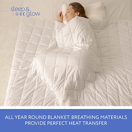 SLEEP & GLOW Cooling Weighted Blanket Premium 400 TC Cotton with Glass Beads & No Glue All Season Breathable Heavy Blanket - 10 LBS Single Size 48” x 72” (White)