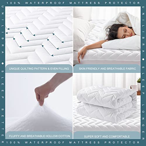 Queen Size Waterproof Mattress Protector Quilted, Breathable Ultra-Soft Filling Mattress Pad, Fitted Deep Pocket Mattress Cover Fits 6''-25'' Mattress