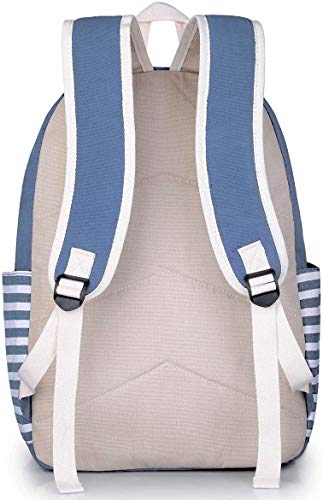 Createy 4 Pcs Canvas Backpack for Girls School Bag Kids Bookbags Teen Backpack Travel Daypack Stripe Backpack with Lunch Box and Pencil Case